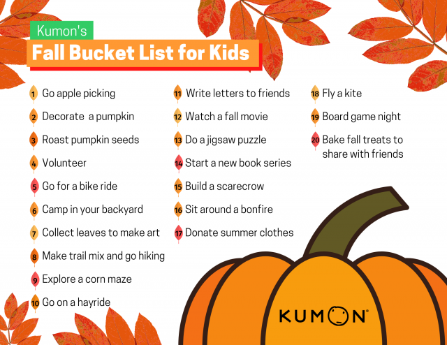 Kumon's Fall Bucket List for Kids - Student Resources