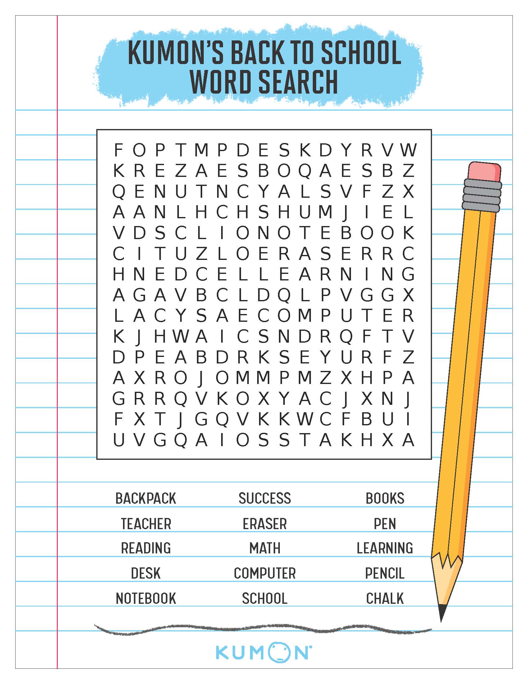 Kumon s Back To School Word Search Student Resources