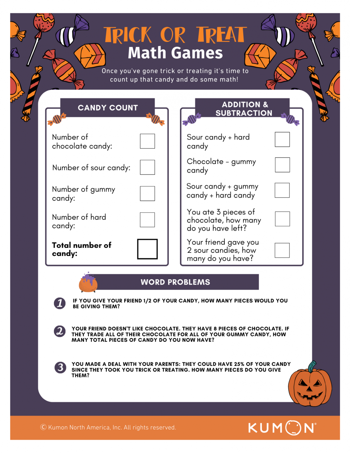 Trick Or Treat Math Games Activity Sheet - Student Resources
